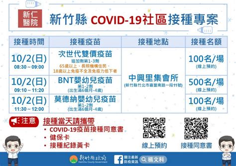 新竹縣1043 10月2日莫德納次世代疫苗開放預約 自由健康網