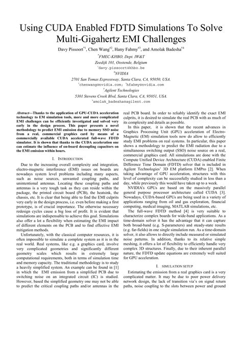 Pdf Using Cuda Enabled Fdtd Simulations To Solve Multi Gigahertz Emi Challenges