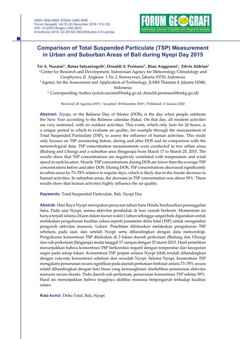 Pdf Comparison Of Total Suspended Particulate Tsp Measurement In Urban And Sub Urban Areas