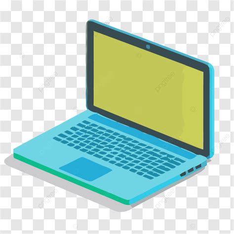노란색 화면 아이소메트릭 그림이 있는 노트북 벡터 흰색 바탕에 파란색 노트북의 단순한 다채로운 아이콘 그림자 없음 작은 프레임 중앙 Png 일러스트 및 벡터 에 대한