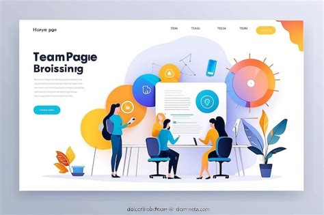 Premium Photo Landing Page Template Design With Team Brainstorming