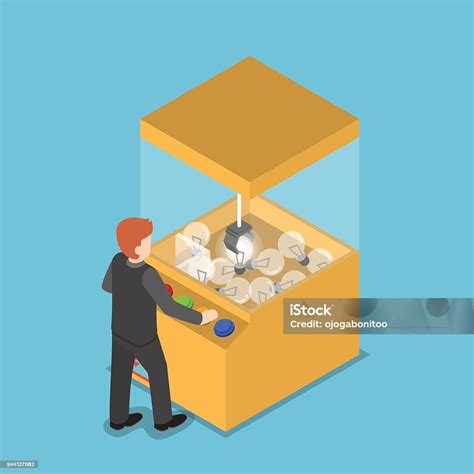 제품의 등각투영 남성 사업가 도출함 글로잉 전구 메트로폴리스 갈고리 발톱 게임 등측투영법에 대한 스톡 벡터 아트 및 기타 이미지 등측투영법 물건을 잡는 기계 장치