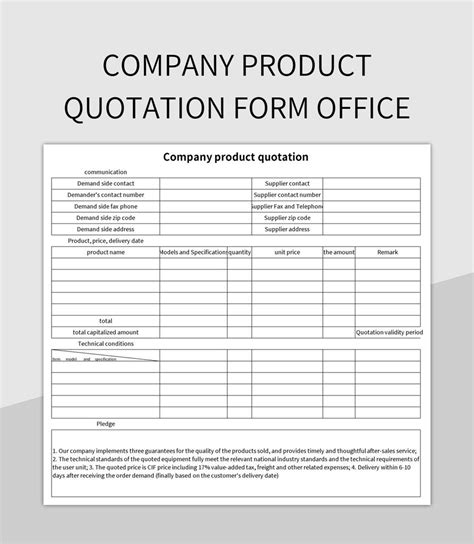 Free Product Quotation Form Templates For Google Sheets And Microsoft Excel Slidesdocs