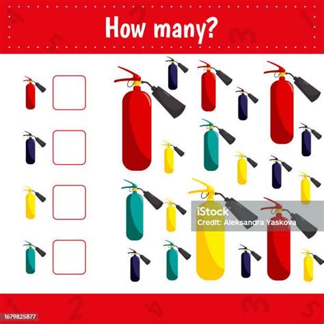 소화기가 몇 개나 있습니까 숫자를 세고 씁니다 아이들을 위한 수학 워크시트 0명에 대한 스톡 벡터 아트 및 기타 이미지 0명 교육 귀여운 Istock