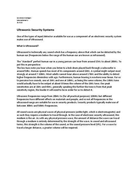 Ultrasonic Security Systems Pdf Ultrasound Sound