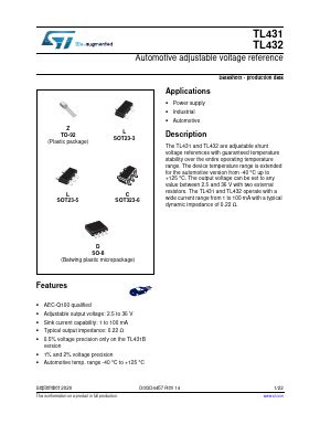 TL431 Datasheet PDF , STMicroelectronics : Automotive adjustable ...