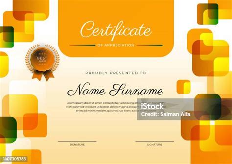 현대 우아한 다채로운 디플로마 인증서 템플릿 고급 배지와 현대적인 라인 패턴이있는 업적 테두리 템플릿 인증서 수상 비즈니스 및 교육 요구 사항 감탄에 대한 스톡 벡터 아트