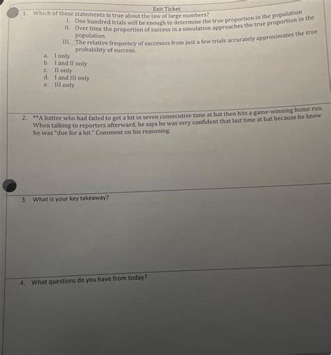 Solved Exit Ticket 1 Which Of These Statements Is True