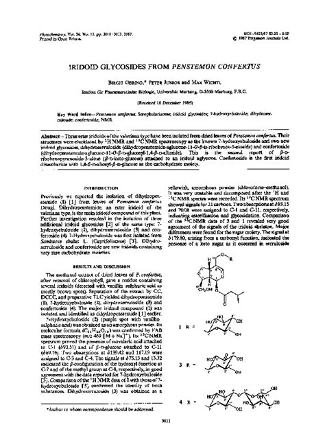 Pdf Iridoid Glycosides From Penstemon Confertus