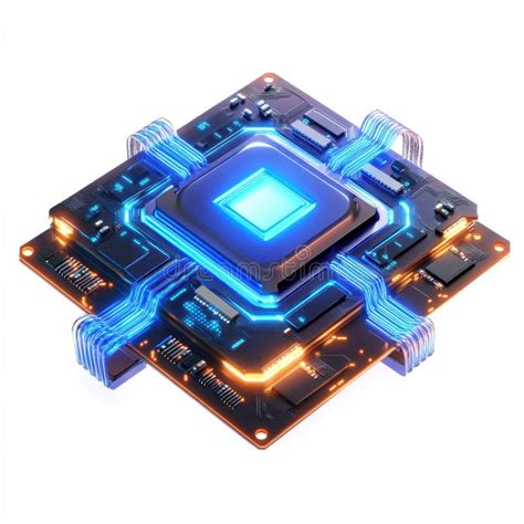 A Computer Chip With A Blue Light On It Stock Illustration