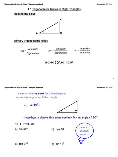 11 Trig Ratios In Right Triangles Part 1 Pdf Trigonometric Worksheets Library