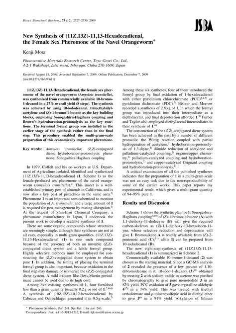 Pdf New Synthesis Of 11 Z 13 Z 11 13 Hexadecadienal The Female Sex Pheromone Of The Navel