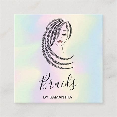 Holographic Braids Braided Hair Braider Square Business Card Zazzle