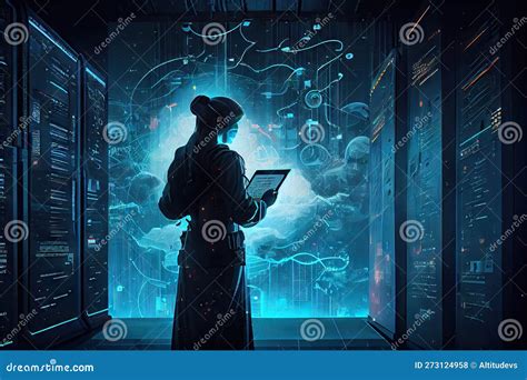 Data Specialist Analyzing And Piecing Together Information In The Futuristic Library Data