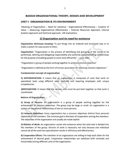 Organisational Theory Design And Development Unit 1 Master Of Business