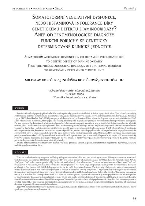 Pdf Somatoform Autonomic Dysfunction Or Histamine Intolerance Due To Genetic Defect Of Diamine