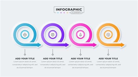 원 화살표 프로세스 인포그래픽 프레젠테이션 디자인 템플릿 4 단계 또는 옵션 프리미엄 벡터