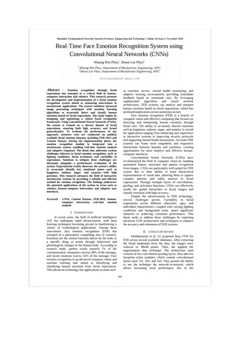 Pdf Real Time Face Emotion Recognition System Using Convolutional Neural Networks Cnns