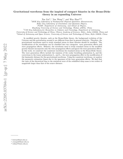 Pdf Gravitational Waveforms From The Inspiral Of Compact Binaries In The Brans Dicke Theory In