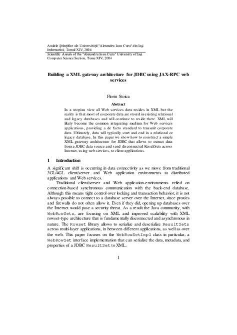 Pdf Building A Xml Gateway Architecture For Jdbc Using Jax Rpc Web