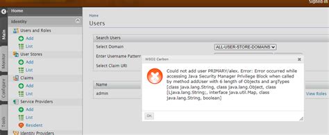 wso2 unable to create user account in wos2 identity server 5 11