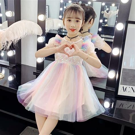 ชุดเดรสกระโปรง ผ้าโปร่ง สไตล์ตะวันตก แฟชั่นฤดูร้อน สําหรับเด็กผู้หญิง 2021 Huashuige Th Thaipick