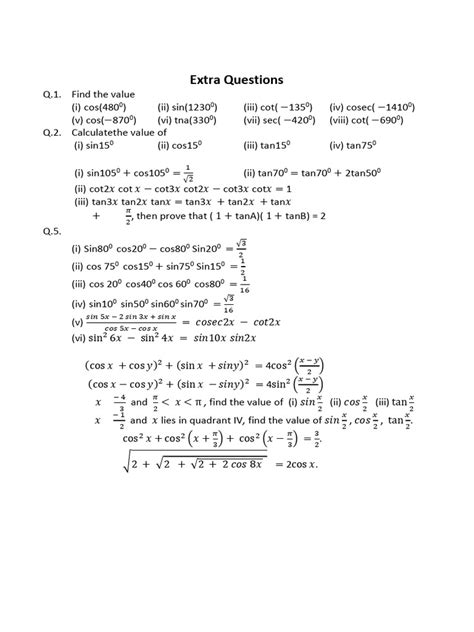 Work Sheet Trigonometry Pdf Combinatorics Rotation