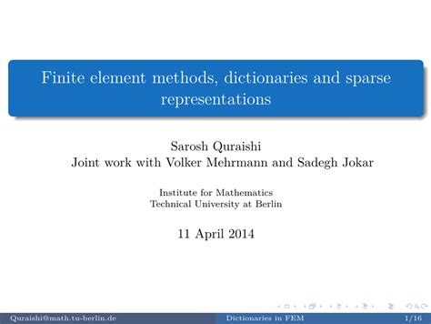 Pdf Finite Element Methods Dictionaries And Sparse Representations