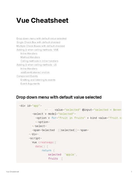 Vue Cheatsheet To Revise Vue Cheatsheet Drop Down Menu With Default