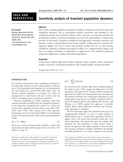 Pdf Sensitivity Analysis Of Transient Population Dynamics