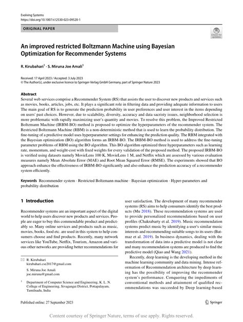 An Improved Restricted Boltzmann Machine Using Bayesian Optimization For Recommender Systems