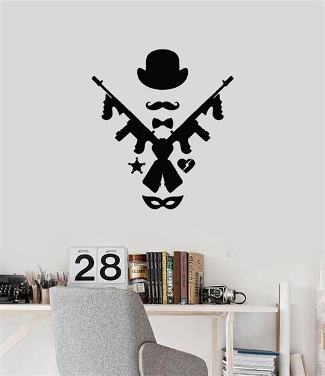 Mafia Vinyl Wall Decal Gangster S Mask Hat Room Art Stickers Mural