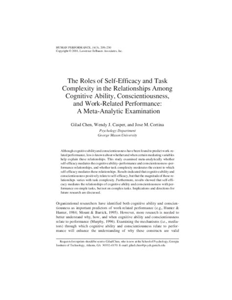 Pdf The Roles Of Self Efficacy And Task Complexity In The Relationships Among Cognitive