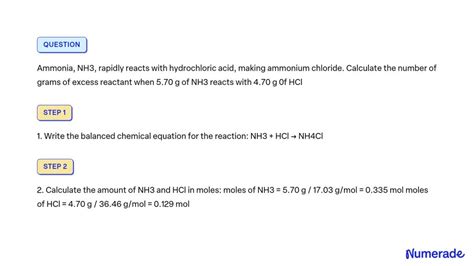 Solved Ammonia Nh3 Rapidly Reacts With Hydrochloric Acid Making Ammonium Chloride Calculate