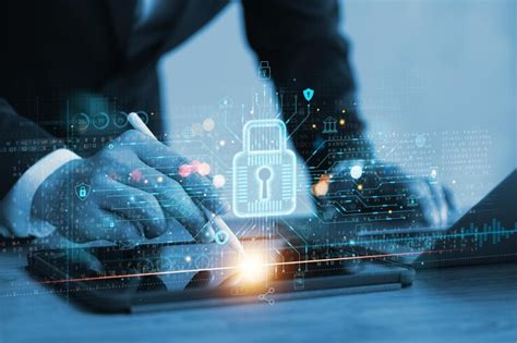 Premium Photo Cybersecurity Data Protection Businessman Using Laptop Internet Network Security