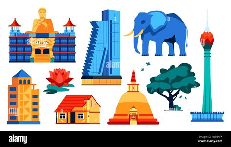 Sights Of Sri Lanka Flat Design Style Objects Set Stock Vector Image