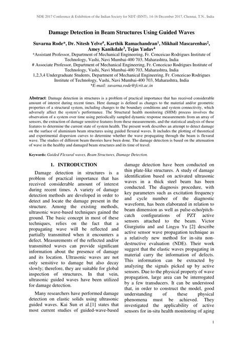 PDF Damage Detection In Beam Structures Using Guided Waves