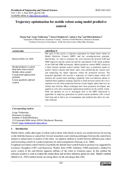 Pdf Trajectory Optimization For Mobile Robots Using Model Predictive
