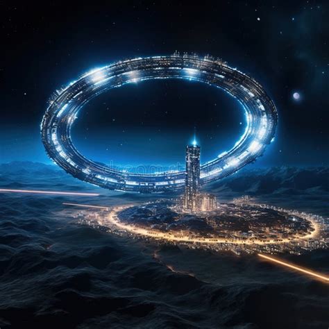 Moonlit U Turn On A Moebius Strip Space Station Stock Illustration