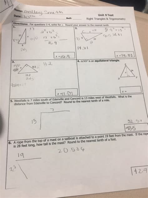 Unit 8 Right Triangles And Trigonometry Worksheet Answers