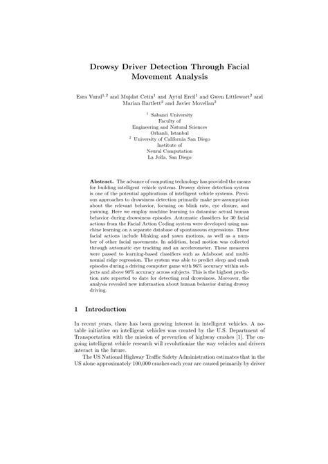 Pdf Drowsy Driver Detection Through Facial Movement Analysis