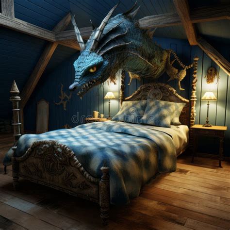 A Bed With A Dragon Head On Top Of It Stock Illustration Illustration