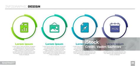 Set Document With Graph Chart Picture Landscape Note Paper Push Button And Calendar Business