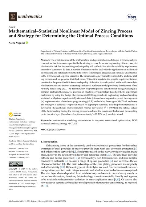 Pdf Mathematicalstatistical Nonlinear Model Of Zincing Process And