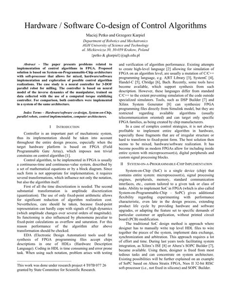 Pdf Hardwaresoftware Co Design Of Control Algorithms