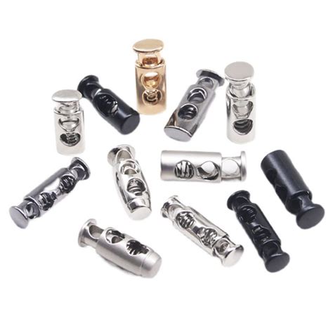 Double Hole Spring Cord Toggle For Drawstrings Bags Mask Adjustment Clothing Metal Plastic Cord