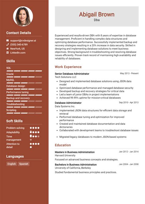 DBA Resume Example For Top CV Skills CVDesigner Ai