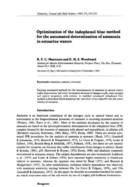 Optimization Of The In Do Phenol Blue Method For The Automated Determination Of Ammonia In