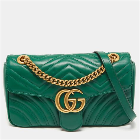 Gucci Green Matelasse Leather Small Gg Marmont Shoulder Bag Gucci Tlc