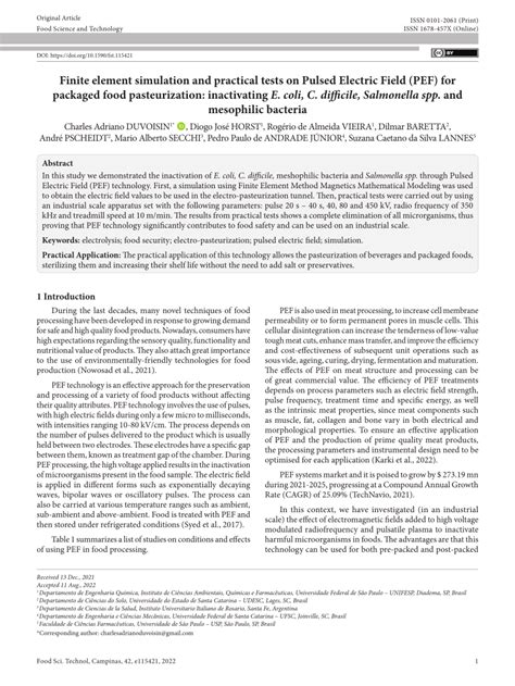 Pdf Finite Element Simulation And Practical Tests On Pulsed Electric